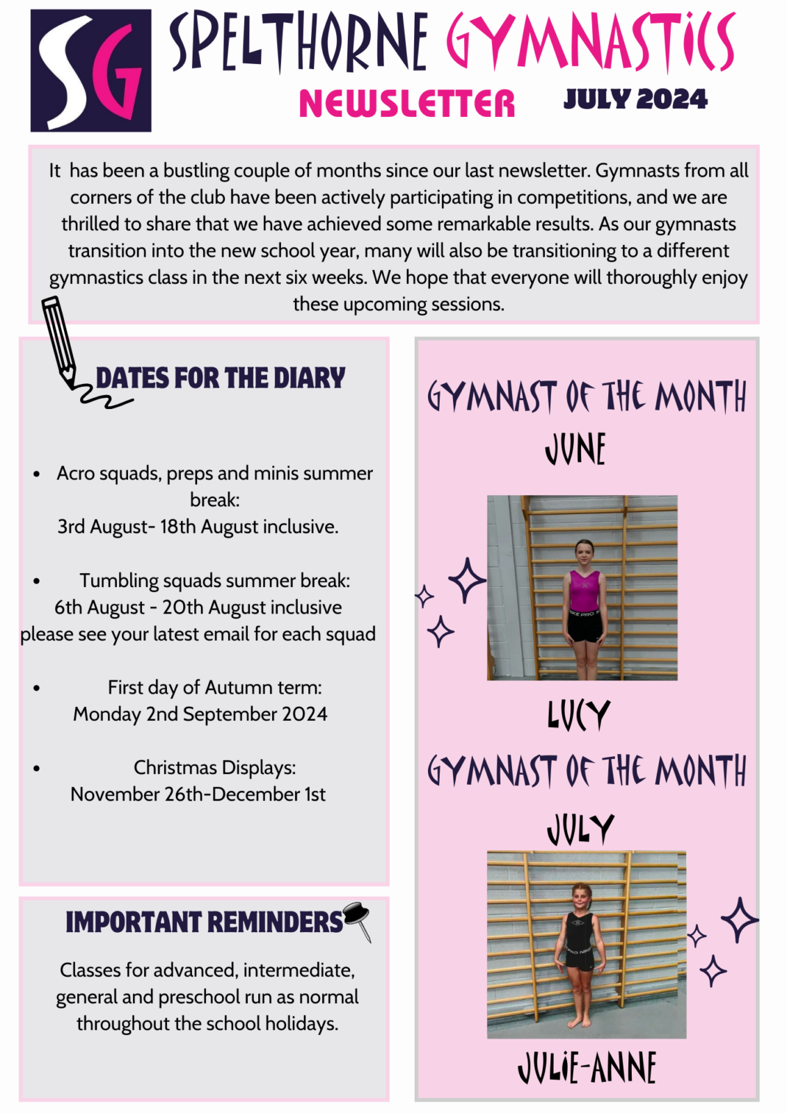 Spelthorne Newsletter July 2024 - Spelthorne Gymnastics Spelthorne Newsletter July 2024 - Spelthorne Gymnastics
